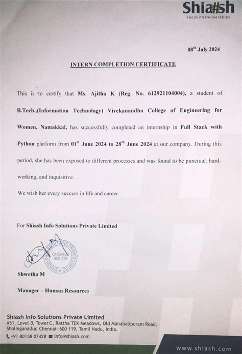 Fullstackdevelopment Python Internshipexperience Ajitha K