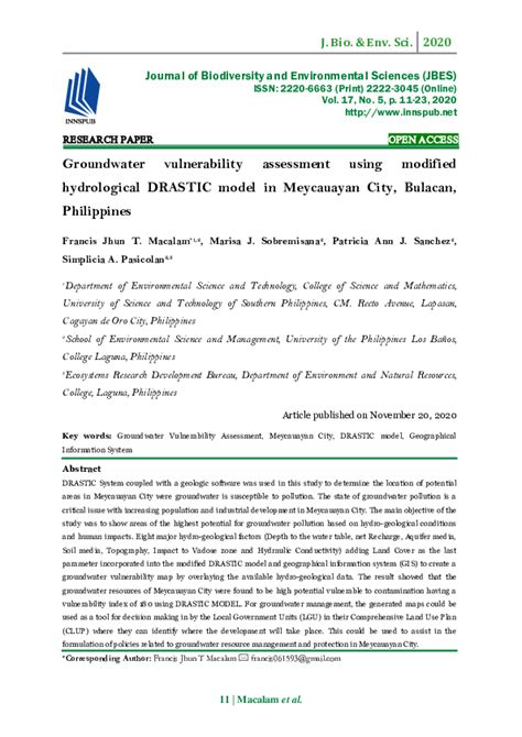 Pdf Groundwater Vulnerability Assessment Using Modified Hydrological