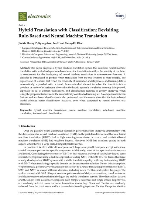 Pdf Hybrid Translation With Classification Revisiting Rule Based And Neural Machine Translation