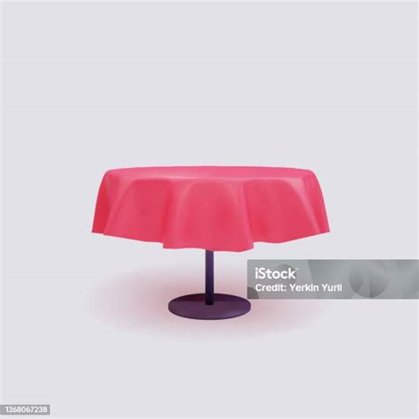 빨간색 식탁보가 있는 3d 원형 테이블 흰색 배경에 그림 벡터 그림입니다 0명에 대한 스톡 벡터 아트 및 기타 이미지 0명