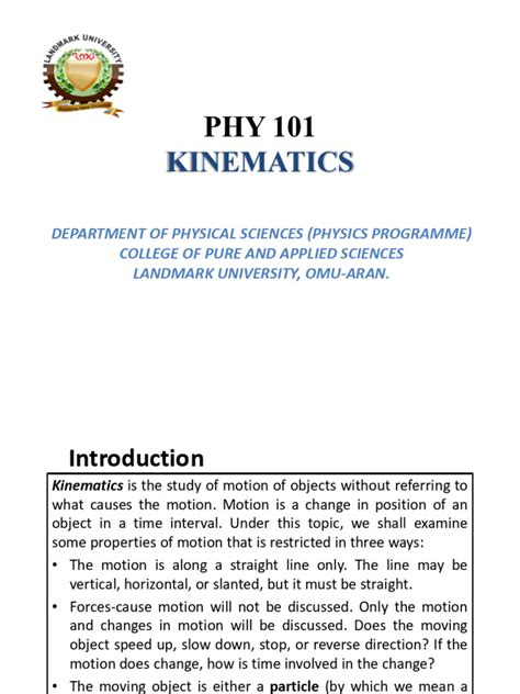 Phy 101 Kinematics Students Copy Pdf Acceleration Velocity
