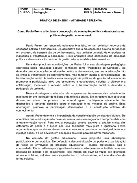 Como Paulo Freire Articulava A Concepção De Educação Política E