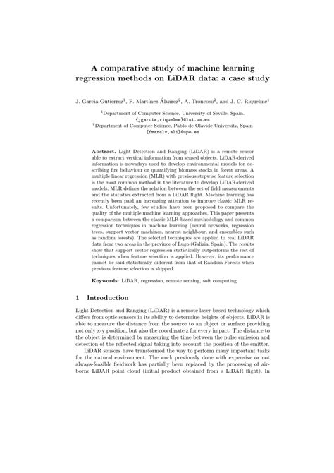 PDF A Comparative Study Of Machine Learning Regression Methods On LiDAR Data A Case Study