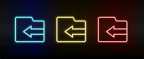 Import Folder Neon Icon Set Set Of Red Blue Yellow Neon Vector Icon