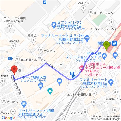 弦楽器タニカワの最寄駅相模大野駅からの徒歩ルート（約6分） Mdata