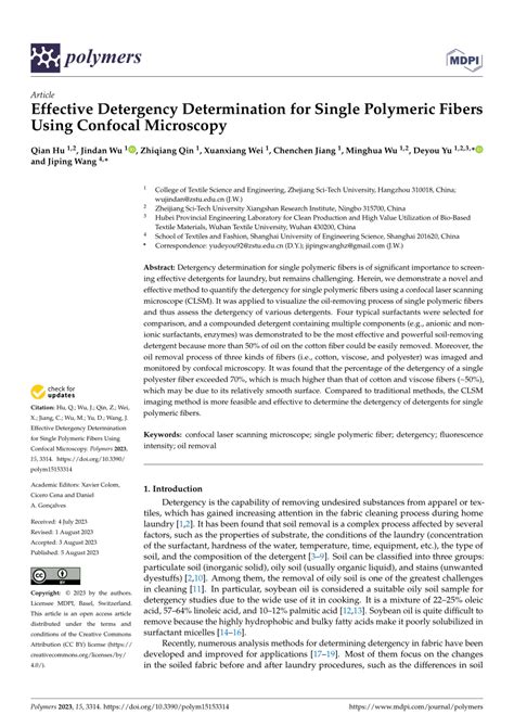 Pdf Effective Detergency Determination For Single Polymeric Fibers Using Confocal Microscopy