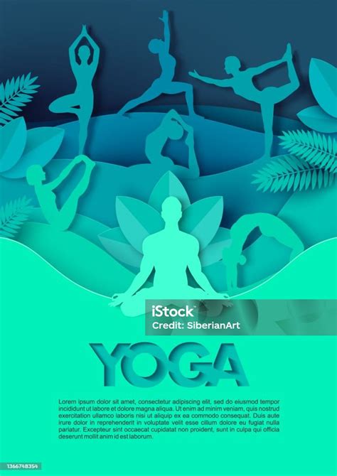 요가 포즈를 하고 있는 사람들 실루엣 벡터 종이 컷 일러스트레이션 요가 클래스 스튜디오 포스터 템플릿 요가에 대한 스톡 벡터