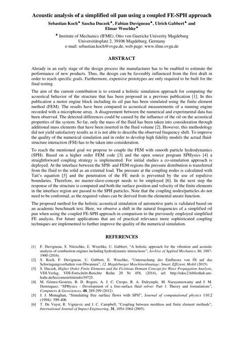 Pdf Acoustic Analysis Of A Simplified Oil Pan Using A Coupled Fe Sph