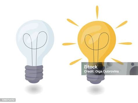 전구 하나는 켜져 다른 하나는 꺼져 있습니다 백열 램프의 벡터 그림입니다 창의적이고 독특한 새로운 아이디어의 개념 창의적인 사고 켰다 끄기에 대한 스톡 벡터 아트 및 기타