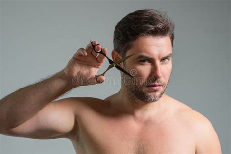 Men Hairstyle Haircut Middle Aged Man With Scissors Cut Hair Men