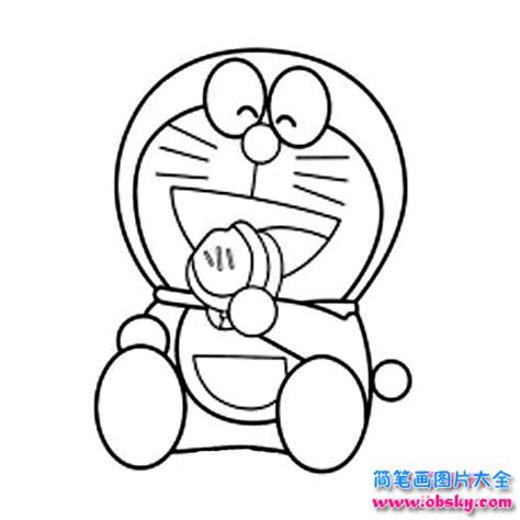 吃铜锣烧的机器猫简笔画 机器猫 儿童简笔画图片大全