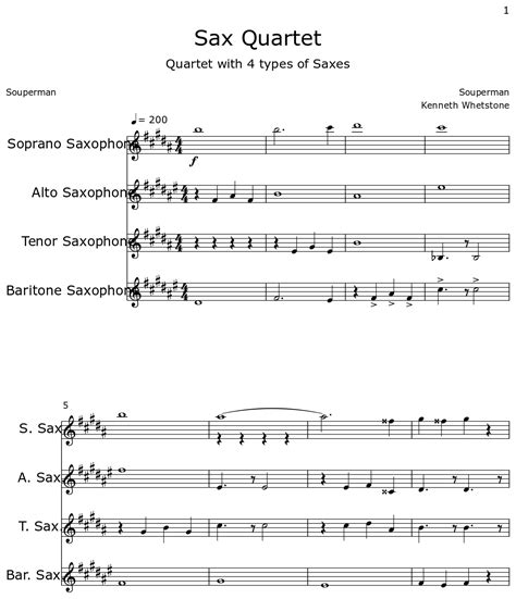 Sax Quartet Sheet Music For Soprano Saxophone Alto Saxophone Tenor