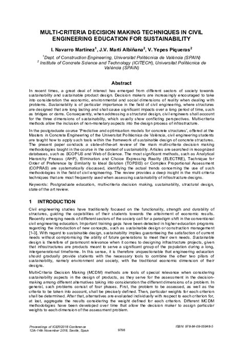 Pdf Sustainable Design Multi Criteria In Civil Eng