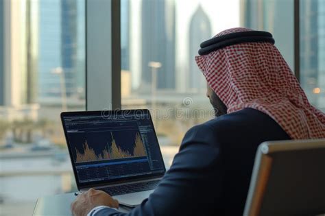 A Man In Traditional Attire Analyzes Financial Data On A Laptop With A