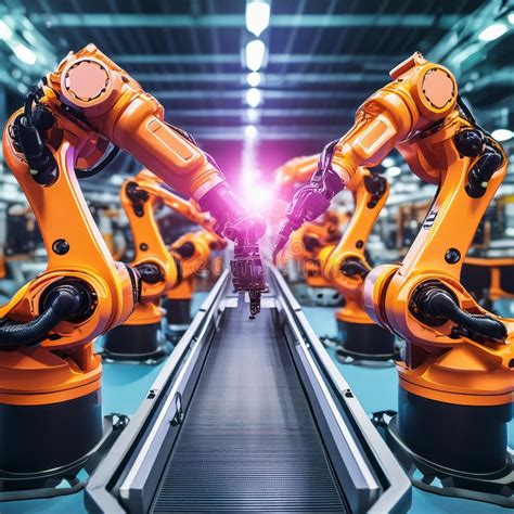 Robot Factory An Assembly Line In A High Tech Robot Factory With