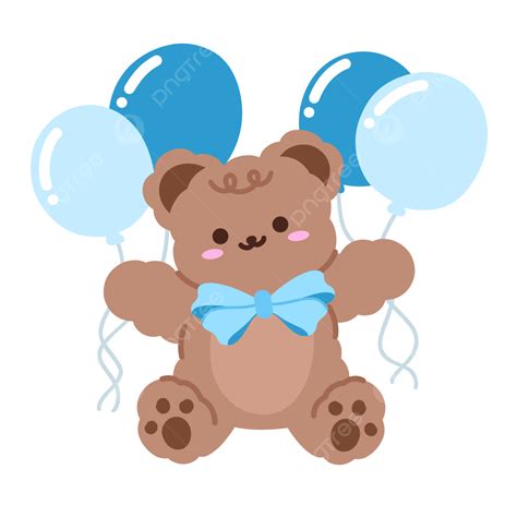Bear Wear Blue Ribbon With Balloon Cute Korean Sticker Balloon Bear Korean Bear Sticker Png