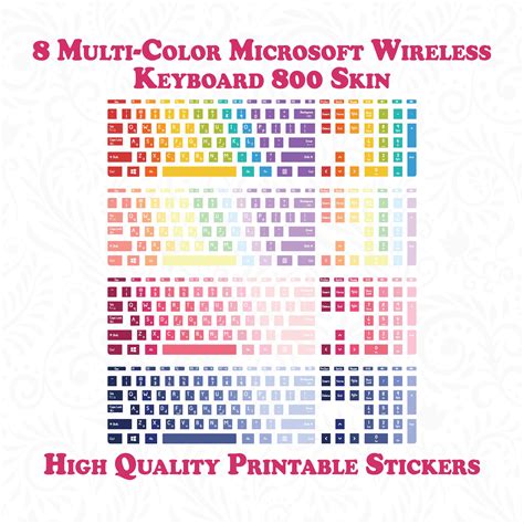 Microsoft Wireless Keyboard 800 Skins Set Of 8 Multi Color Typing