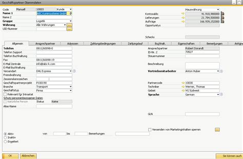 SAP Business One Stammdaten