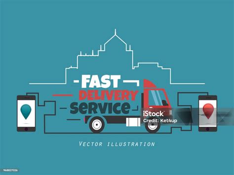 빠른 배달 웹사이트 배너입니다 휴대 전화에 배달 서비스 응용 프로그램입니다 평면 스타일에서 벡터 일러스트 레이 션 개념에 대한