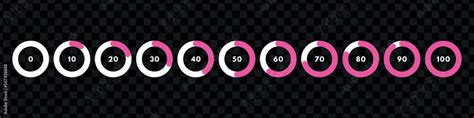 Set Of Pink Circular Progress Bar Timer Icon With Ten Percent Interval