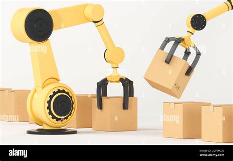 The Robotic Arm Picks Up The Box 3d Rendering Computer Digital
