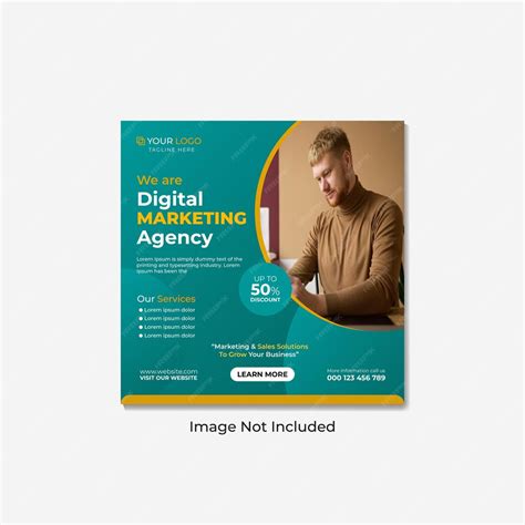 벡터 디지털 마케팅 대행사 소셜 미디어 게시물 디자인 및 사각형 배너 디자인 템플릿 프리미엄 벡터