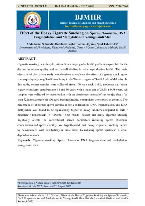 Pdf Effect Of The Heavy Cigarette Smoking On Sperm Chromatin Dna