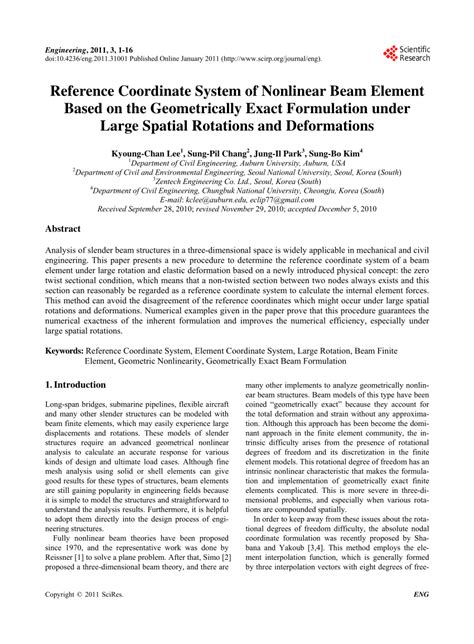 Pdf Reference Coordinate System Of Nonlinear Beam Element Based On
