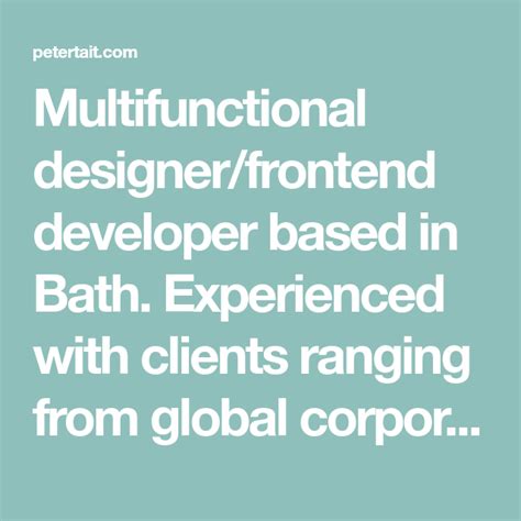 Multifunctional Designerfrontend Developer Based In Bath Experienced