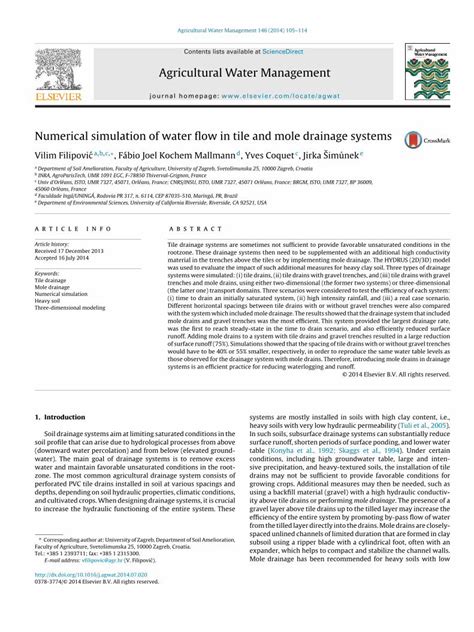Pdf Numerical Simulation Of Water Flow In Tile And Mole Drainage
