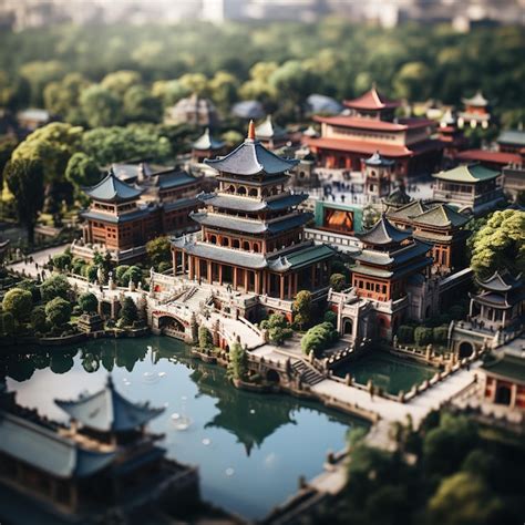 Premium Photo Miniature Chinese Architecture With A Lake And A Bridge