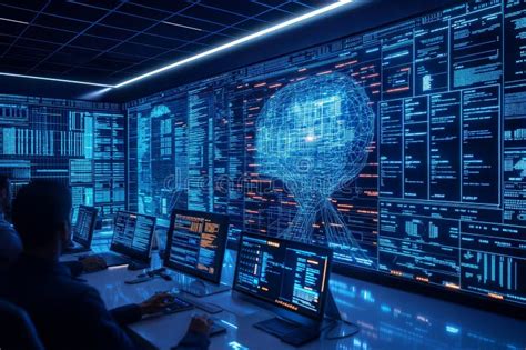 Futuristic Ai Operations Center With Coders Analyzing Massive Neural