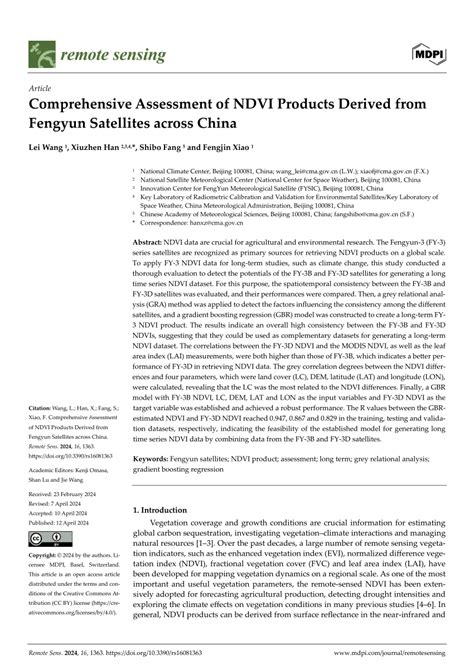 PDF Comprehensive Assessment Of NDVI Products Derived From Fengyun