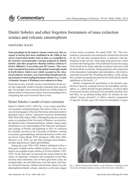 Pdf Dmitri Sobolev And Other Forgotten Forerunners Of Mass Extinction