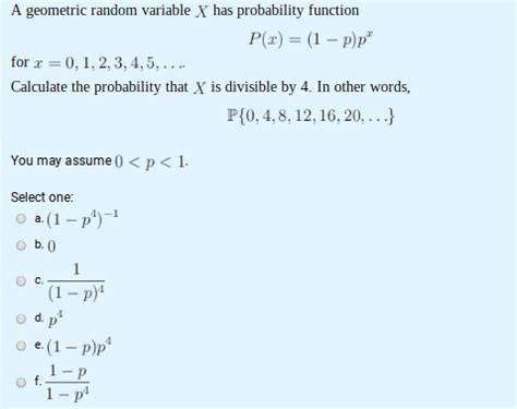 Solved A Geometric Random Variable X Has Probability Chegg Com