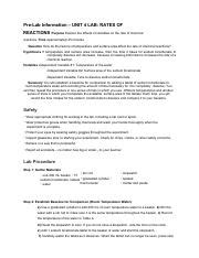 Unit 4 Lab Guide Rate Of Chemical Reactions 1 Pdf Pre Lab Information UNIT 4 LAB RATES OF