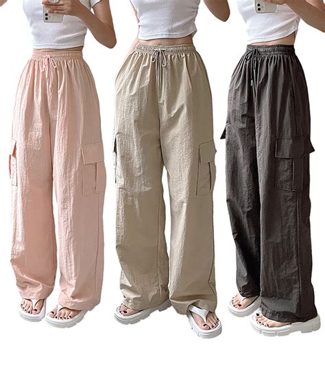 💖가볍고시원💖 렐라 와이드 일자핏 여름 바스락 나일론 스트링 롱 밴딩 카고 팬츠 장마 썸머 워터 페스티벌 데일리 빈티지 스트릿 Y2k 바지 에이블리