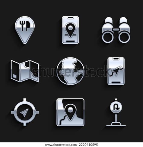 Set Earth Globe Folded Map Location Stock Vector Royalty Free Shutterstock