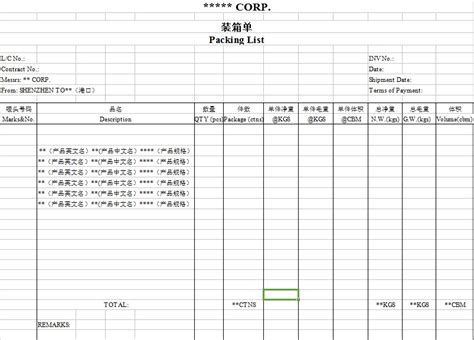 外贸装箱单模板下载 外贸装箱单中英文模板下载 excel免费版 IT猫扑网
