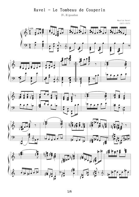 利戈顿舞曲 选自 库普兰之墓 C调 钢琴谱 五线谱