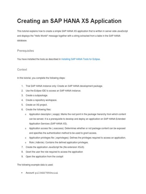 Creating An Sap Hana Xs Application Pdf Databases Java Script