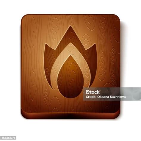 흰색 배경에 격리 된 갈색 불꽃 아이콘입니다 열 기호입니다 나무 사각형 버튼입니다 벡터 일러스트레이션 가연성에 대한 스톡 벡터 아트 및 기타 이미지 Istock