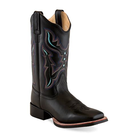 Pungo Ridge Old West Ladies Broad Square Toe Boots Black Old West