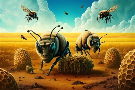 Premium Photo Bees And Honey Generative Ai