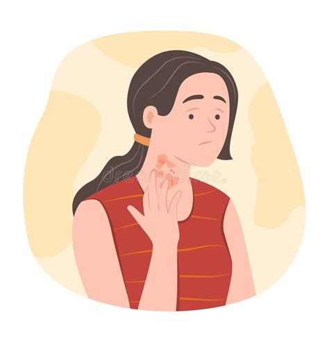 Worried Woman With Atopic Dermatitis Or Eczema On Her Neck For