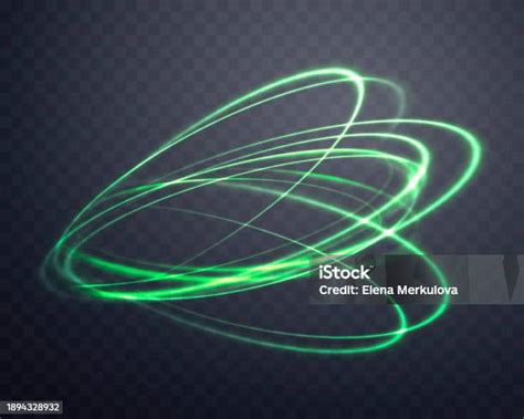 빛나는 녹색 마법 반지 네온 현실적인 에너지 소용돌이 어둡고 투명한 배경에 추상적인 조명 효과 벡터 일러스트 레이 션입니다