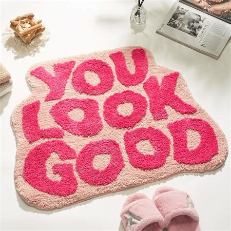 Dyefury 𝗟𝗮𝗿𝗴𝗲 𝟯𝟭 𝘅 𝟮𝟰 You Look Good Bath Mat Pinkcute