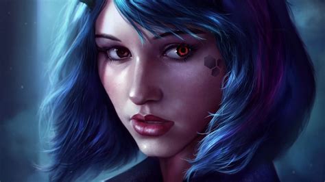 1254904 Hd Fantasy Girl Face Blue Hair Illustration Rare Gallery Hd Wallpapers