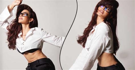 Jacqueline Fernandez Sets Hearts Racing In White Crop Top Black Micro Mini Skirt Flaunting S