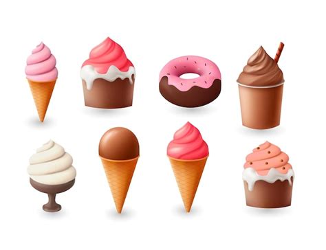 Premium Vector Cake Icon Set Tasty Ice Cream Vector Collection Delicious Food Birthday
